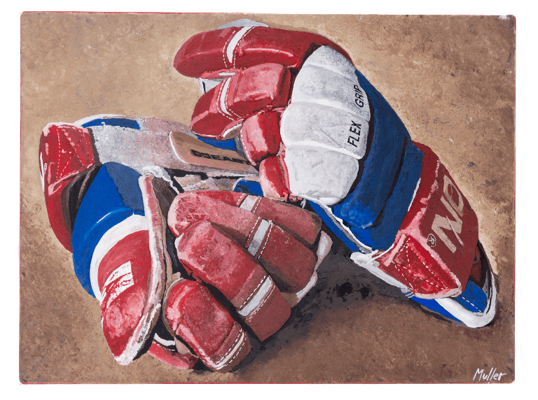 Painting on Canvas by Todd Muller of Gloves worn by Kirk Muller (12'' x ...