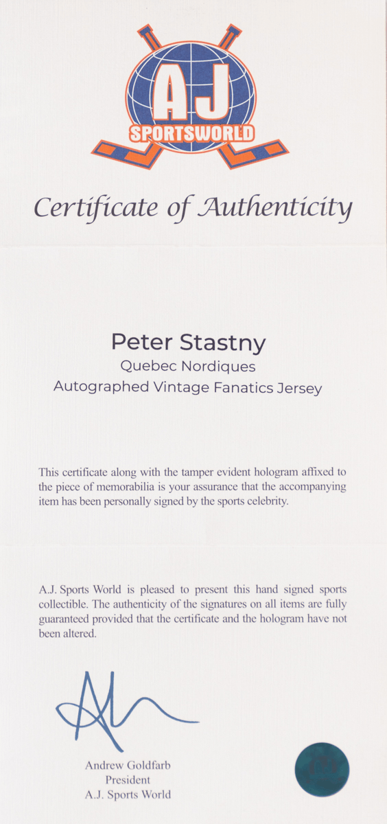 Peter Stastny Quebec Nordiques - Autographed Vintage Jersey | Tribute ...
