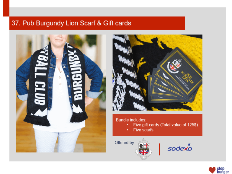 SILENT auction item - Pub Burgundy Lion Scarf & Gift cards | 2023 Stop ...