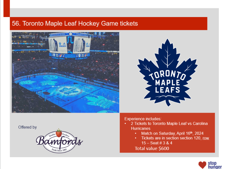 SILENT auction item - Toronto Maple Leaf Hockey Game tickets | 2023 ...
